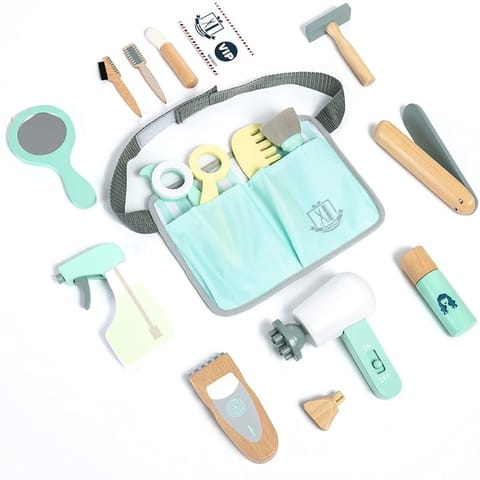 NESTA TOYS - Wooden Barber Play Toy -18 Piece | Salon Pretend Play Kit ...